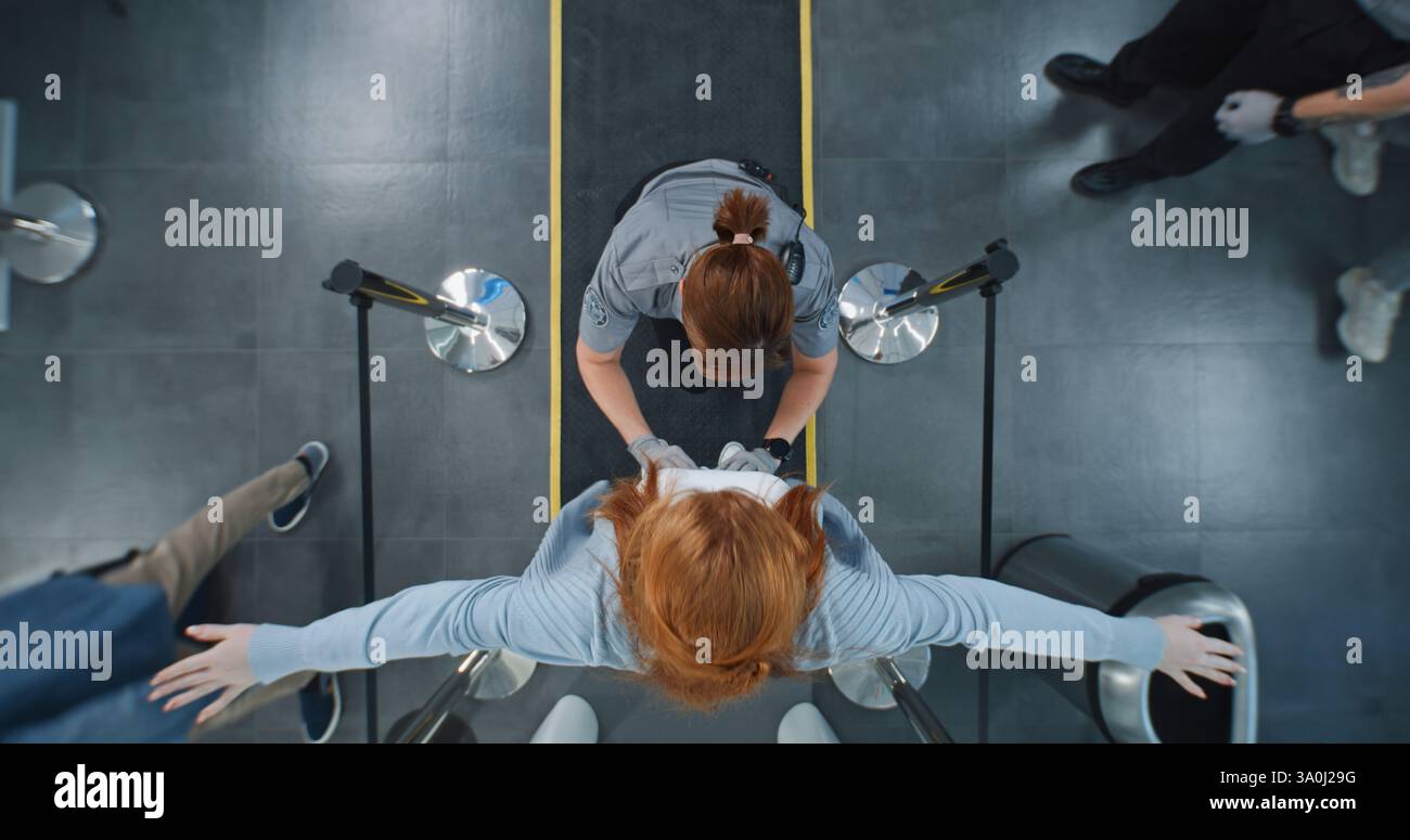 Security Checkpoint in Airport Terminal: Diverse People Walking Through ...