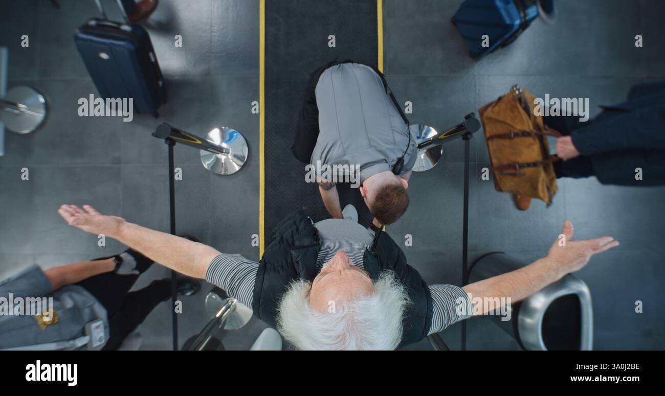 Security Checkpoint in Airport Terminal: Diverse People Passing Through ...