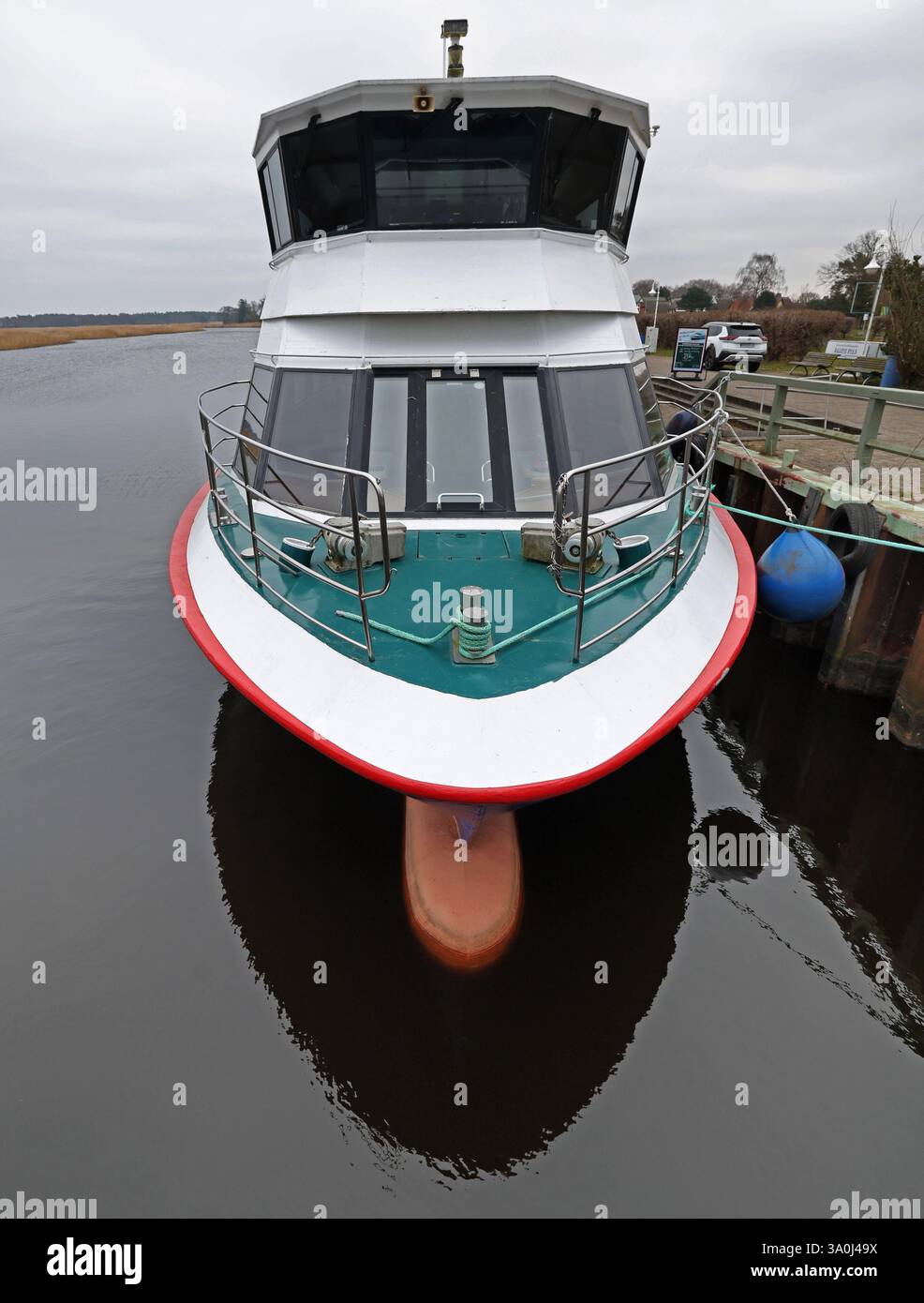 Prerow, Germany. 04th Mar, 2025. An excursion boat is moored in the ...
