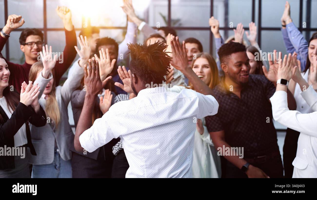 Portrait of business and advertising team, laughing and clapping Stock ...
