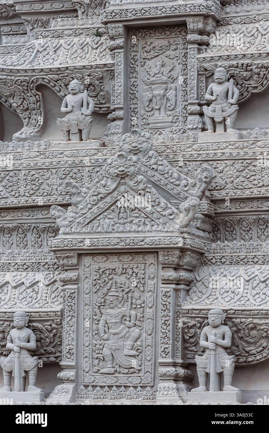 Phnom Penh, Cambodia - May 6, 2009: Detailed view of ornate stone ...