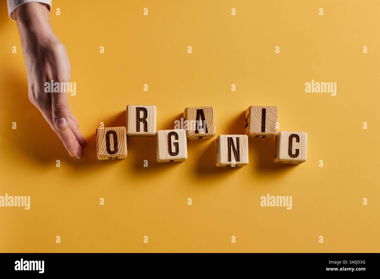 Wooden blocks with organic text of concept Stock Photo - Alamy