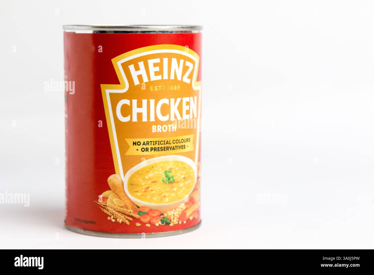 London, United Kingdom 24th February 2025 :- Tin of Heinz Chicken Broth ...