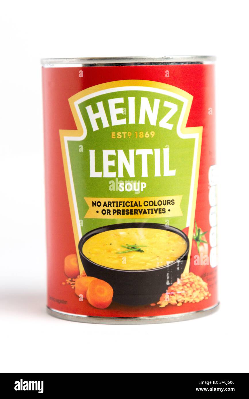 London, United Kingdom 24th February 2025 :- Tin of Heinz Lentil Soup ...