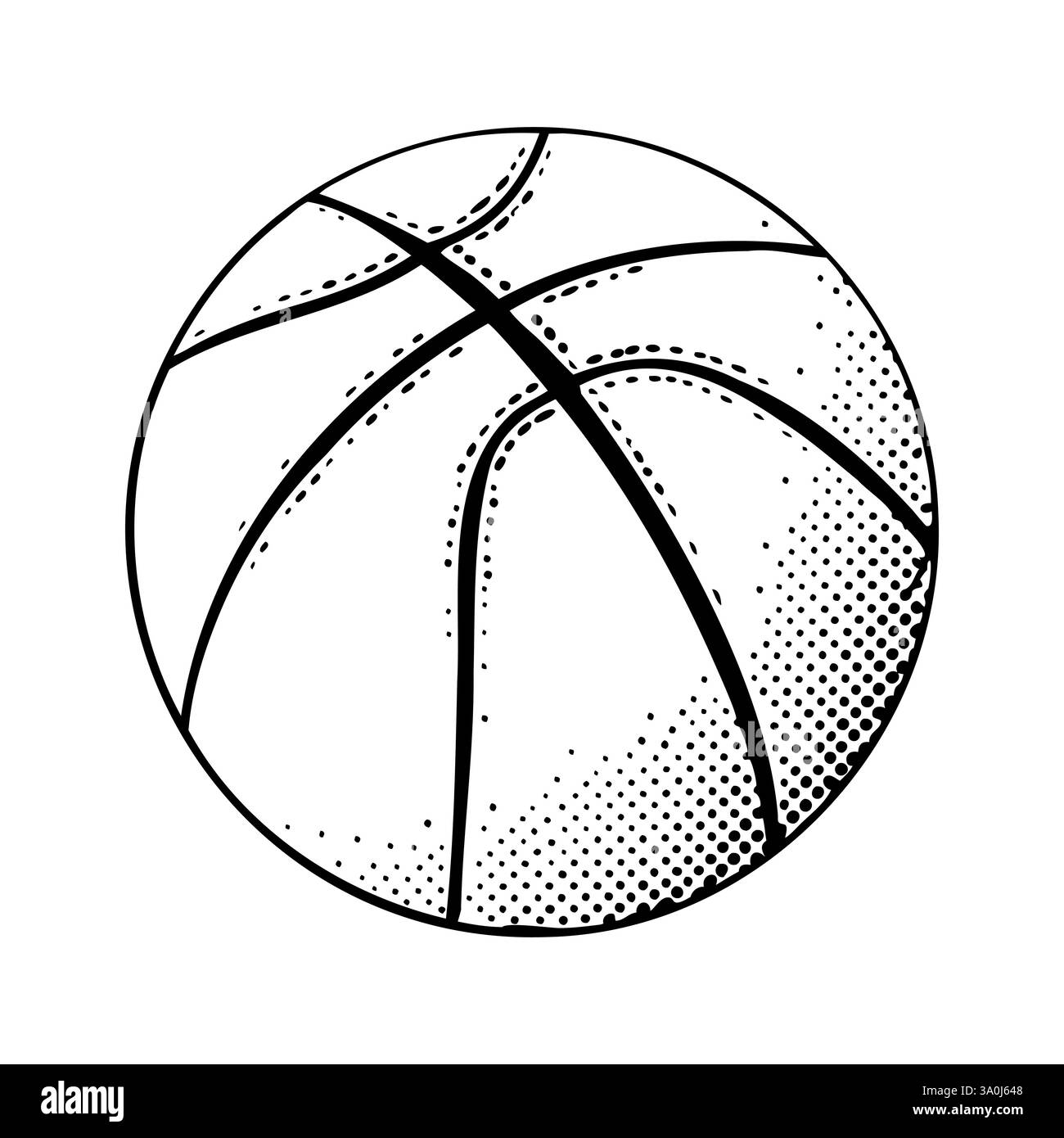 Basketball ball with textured surface and black seams on white ...