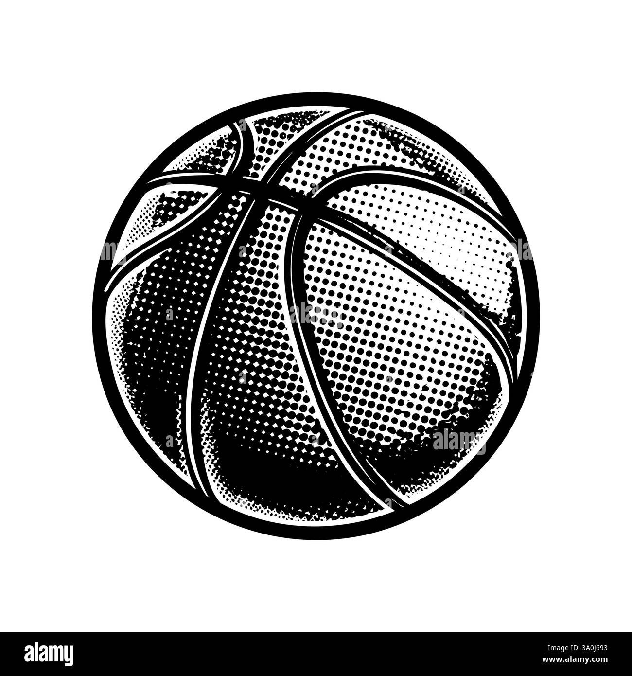 Basketball ball with textured surface and black seams on white ...