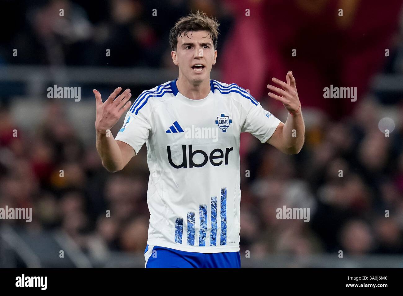 Rome, Italy. 02nd Mar, 2025. Maximo Perrone of Como 1907 gestures ...