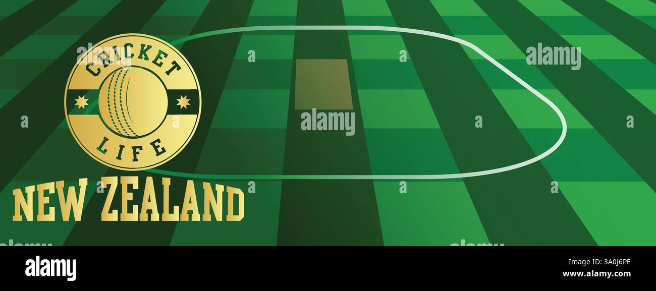New Zealand Cricket Life Green Field Background Concept with Gold Stamp ...