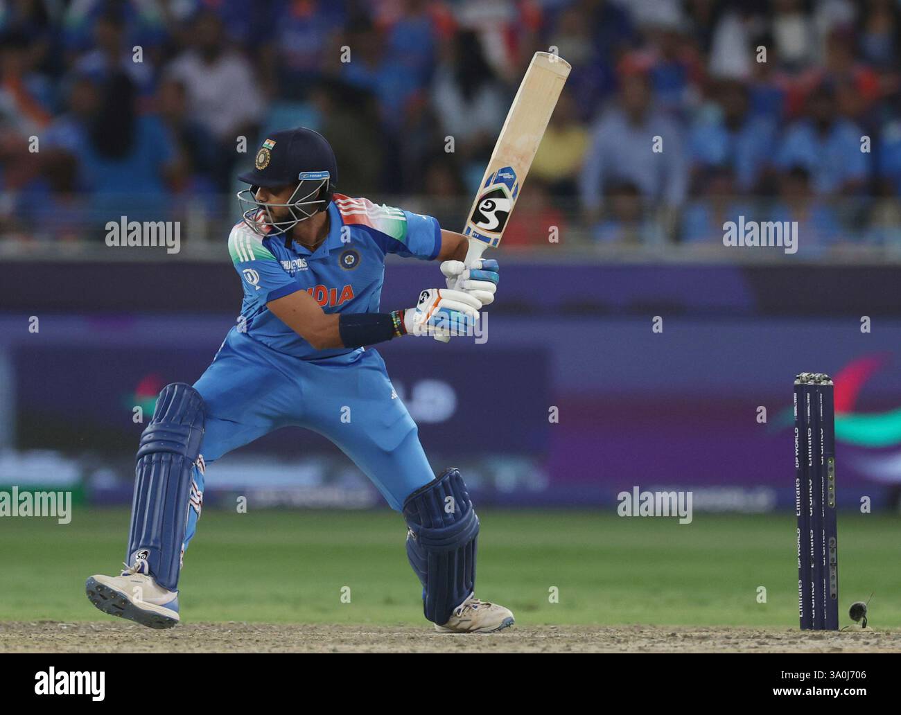 India's Axar Patel plays a shot during the ICC Champions Trophy ...