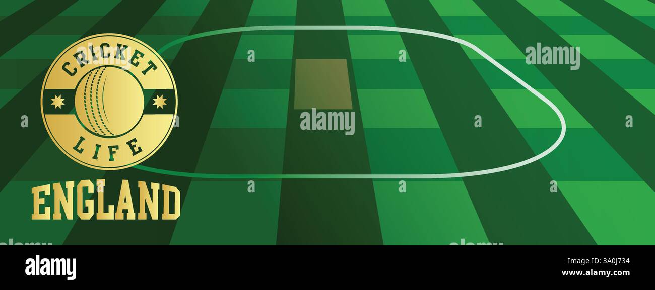 England Cricket Life Green Field Background Concept with Gold Stamp ...