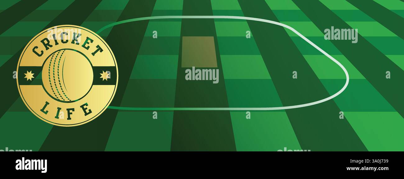 Cricket Life Green Field Background Concept with Gold Stamp abstract ...