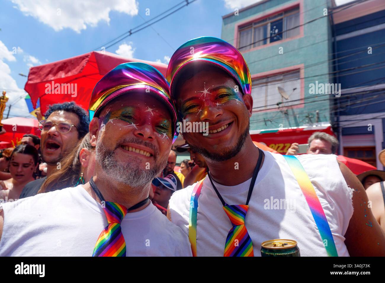 Revelers have fun at the carnival street party in Sao Paulo, Brazil, on ...