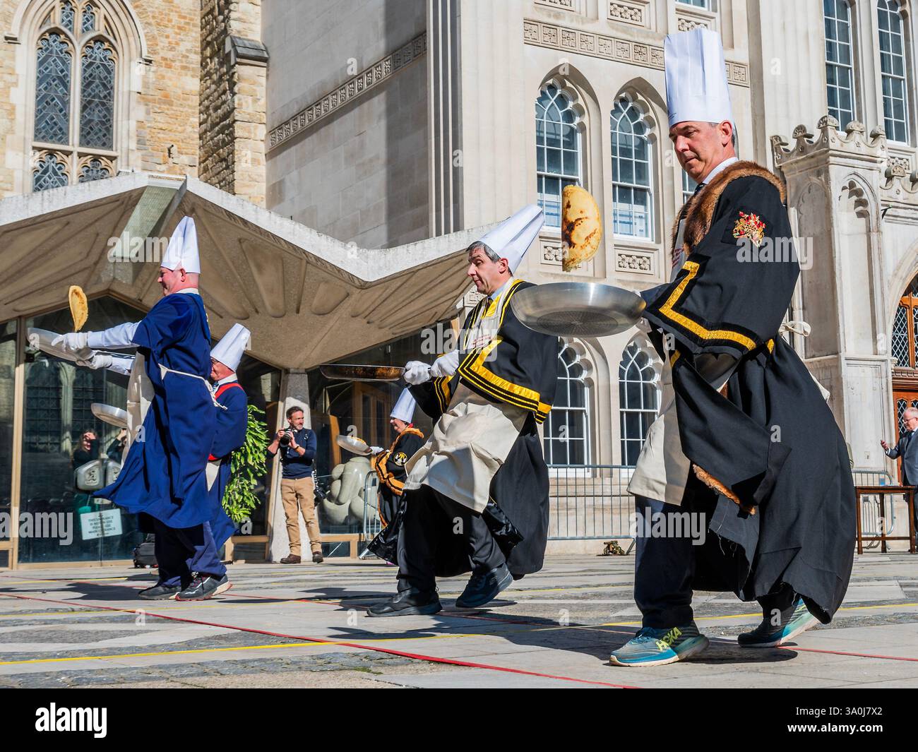 London, UK. 4th Mar, 2025. Inter-Livery Pancake Races in Guildhall Yard ...