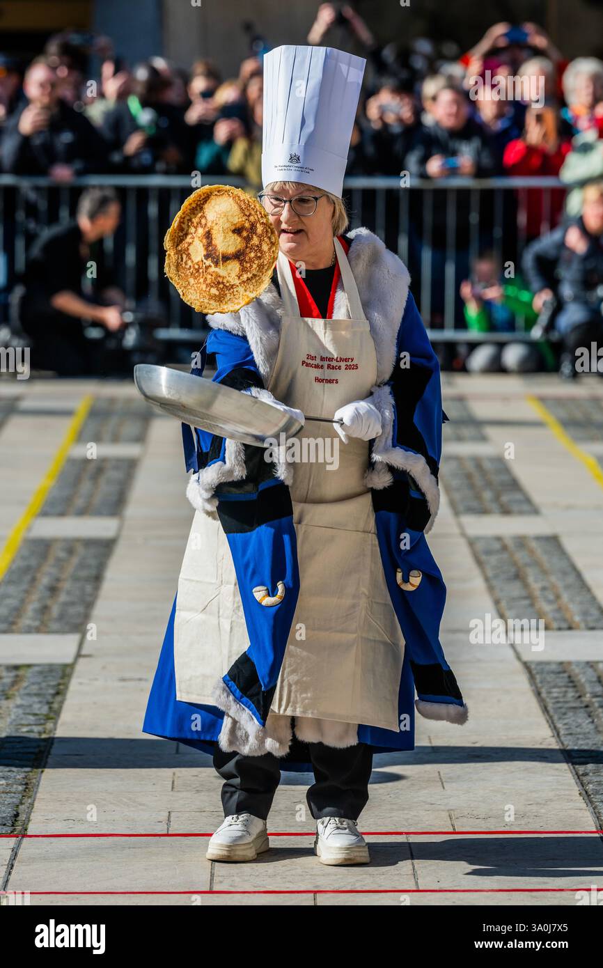 London, UK. 4th Mar, 2025. Inter-Livery Pancake Races in Guildhall Yard ...