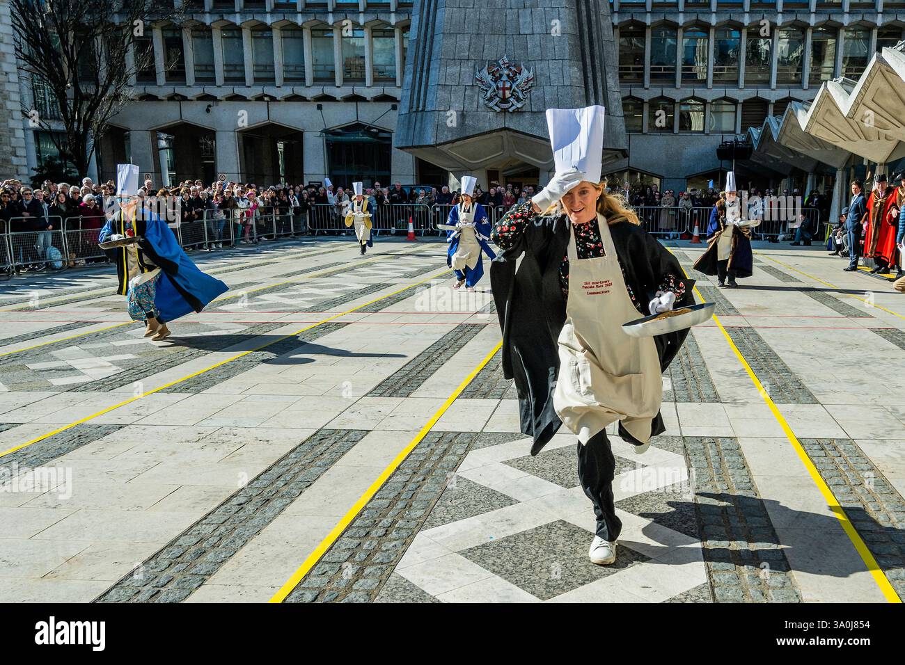London, UK. 4 Mar 2025. Inter-Livery Pancake Races in Guildhall Yard ...