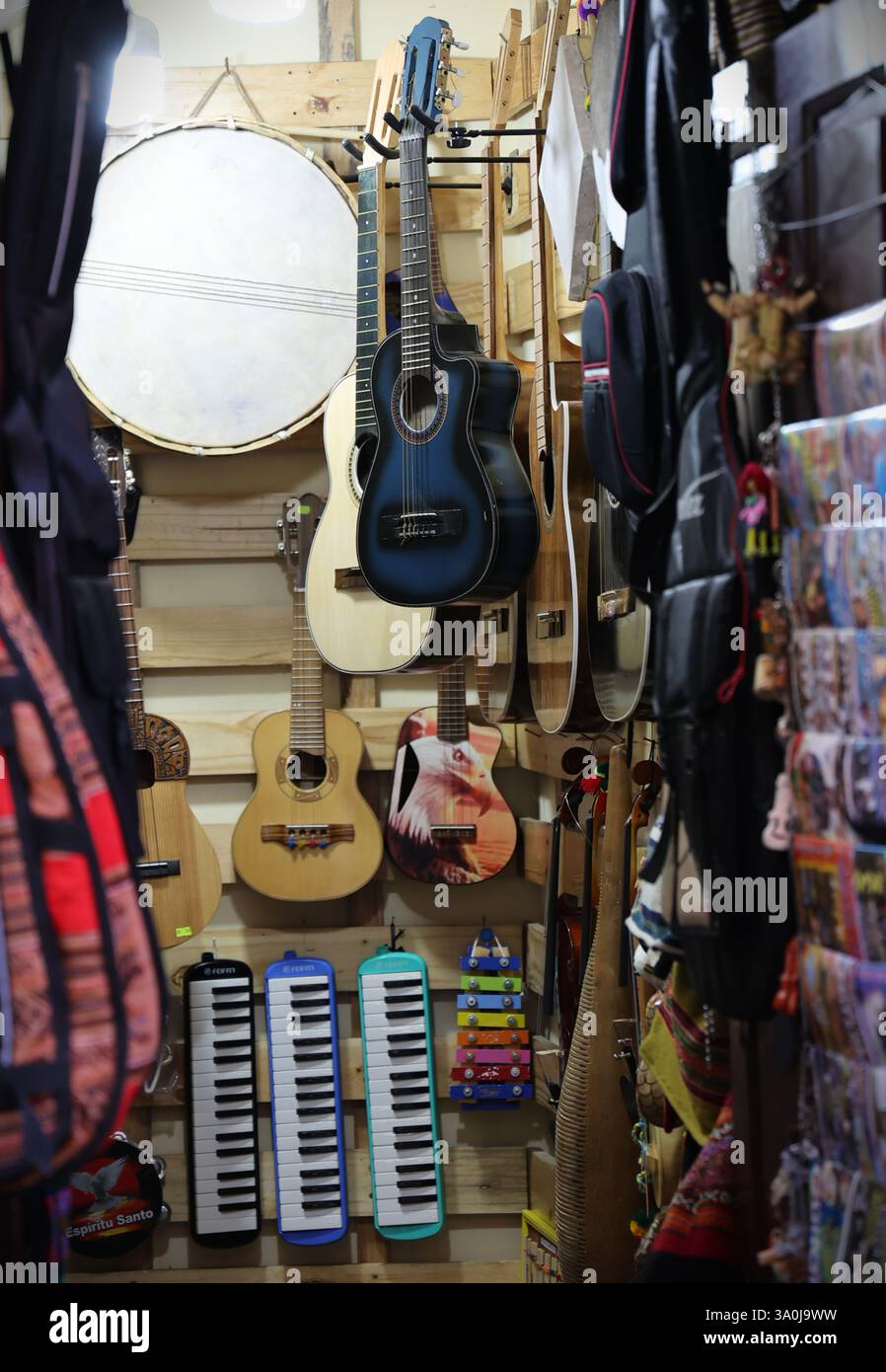 Marker place in La Paz Bolivia. Calle Sagarnaga. Musical instruments ...