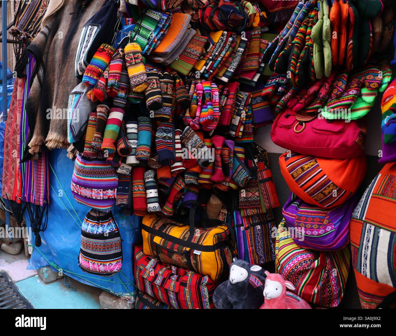 Marker place in La Paz Bolivia. Calle Sagarnaga. Andean textiles known ...