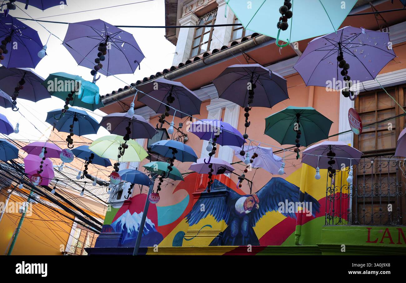 Marker place in La Paz Bolivia. Calle Sagarnaga, the main tourist ...