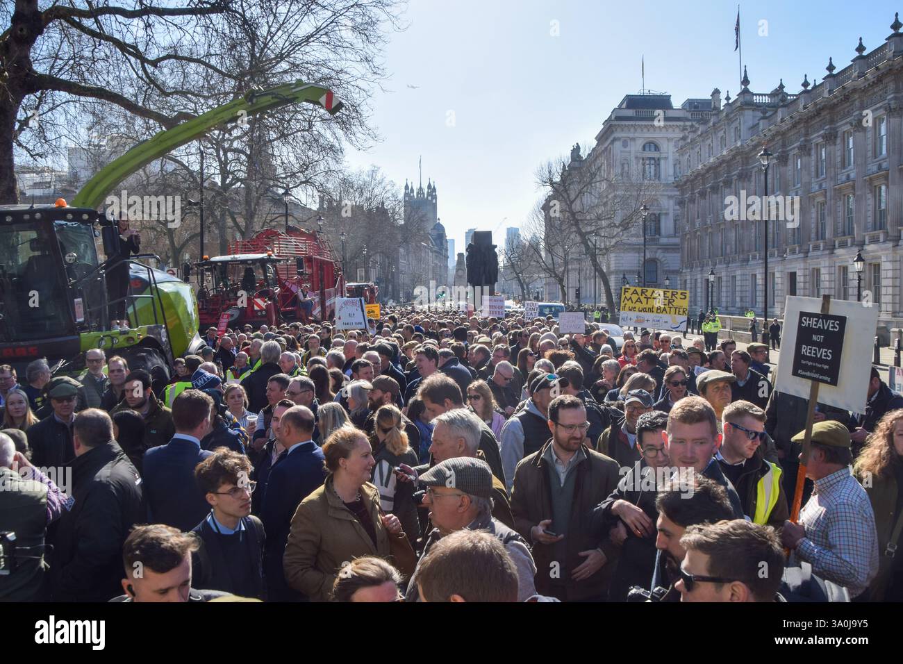March 4, 2025, London, England, UK: Crowds line Whitehall as farmers ...