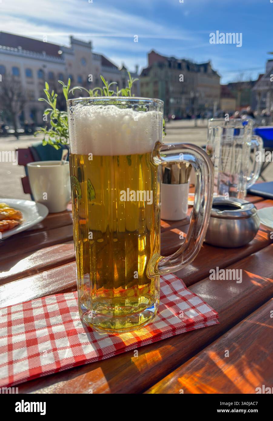 glass of beer traditional german beer garden vertical Stock Photo - Alamy