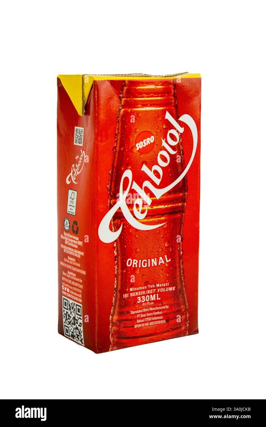 Teh Botol Sosro isolated on white background. One of famous tea brand ...