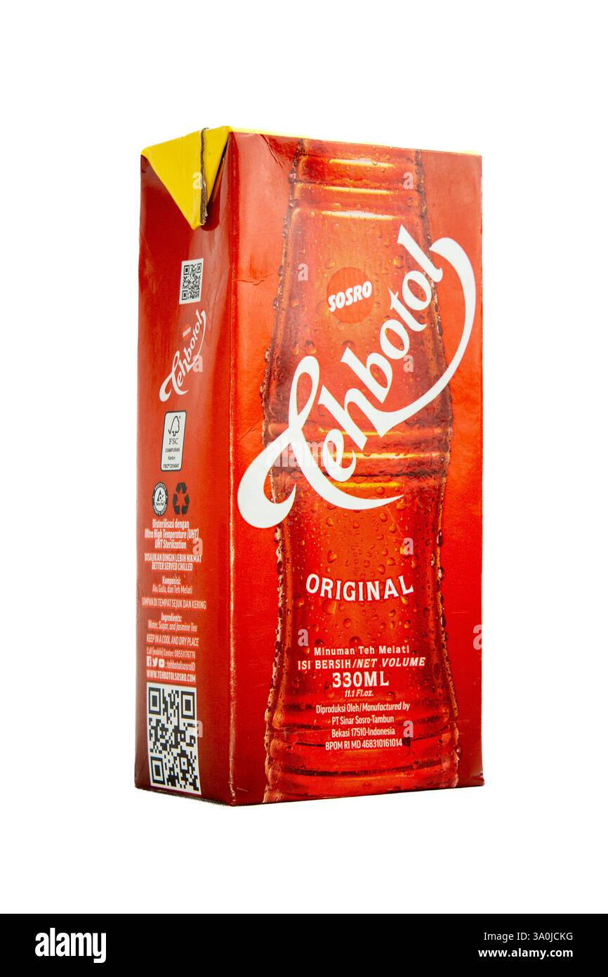 Teh Botol Sosro isolated on white background. One of famous tea brand ...