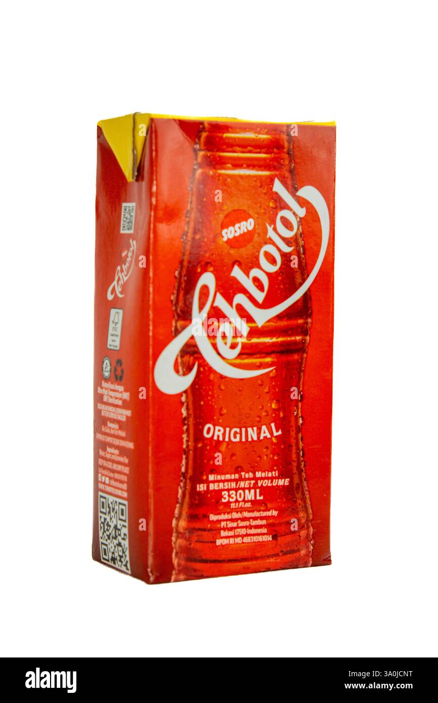 Teh Botol Sosro isolated on white background. One of famous tea brand ...