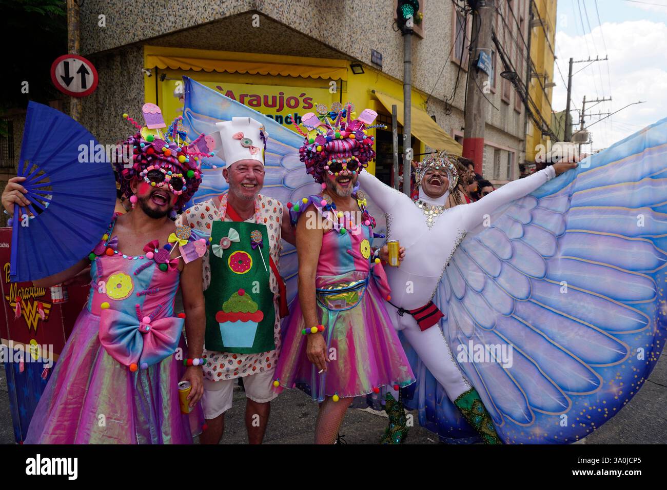 Revelers have fun at the carnival street party in Sao Paulo, Brazil, on ...