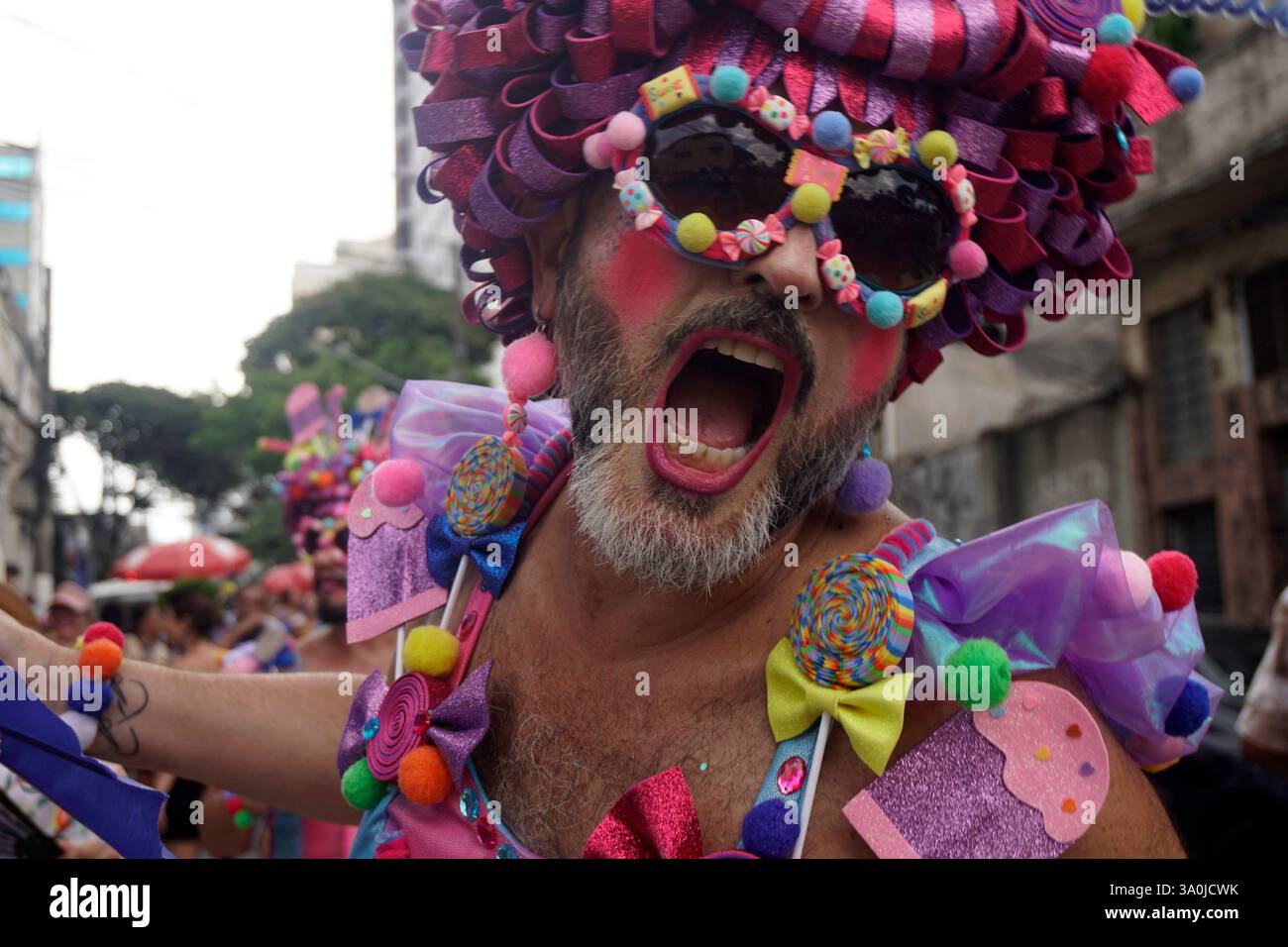 Revelers have fun at the carnival street party in Sao Paulo, Brazil, on ...