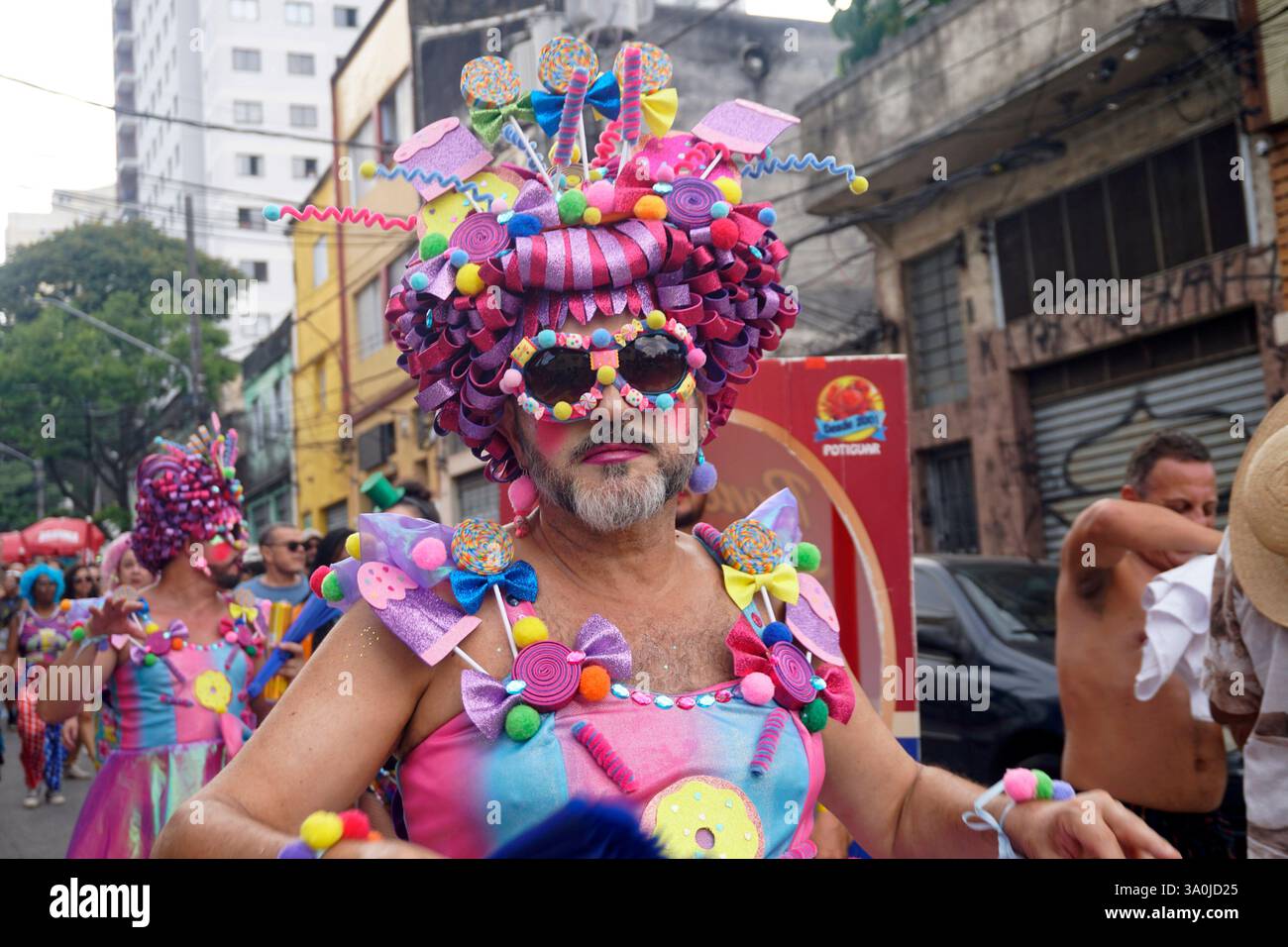 Revelers have fun at the carnival street party in Sao Paulo, Brazil, on ...