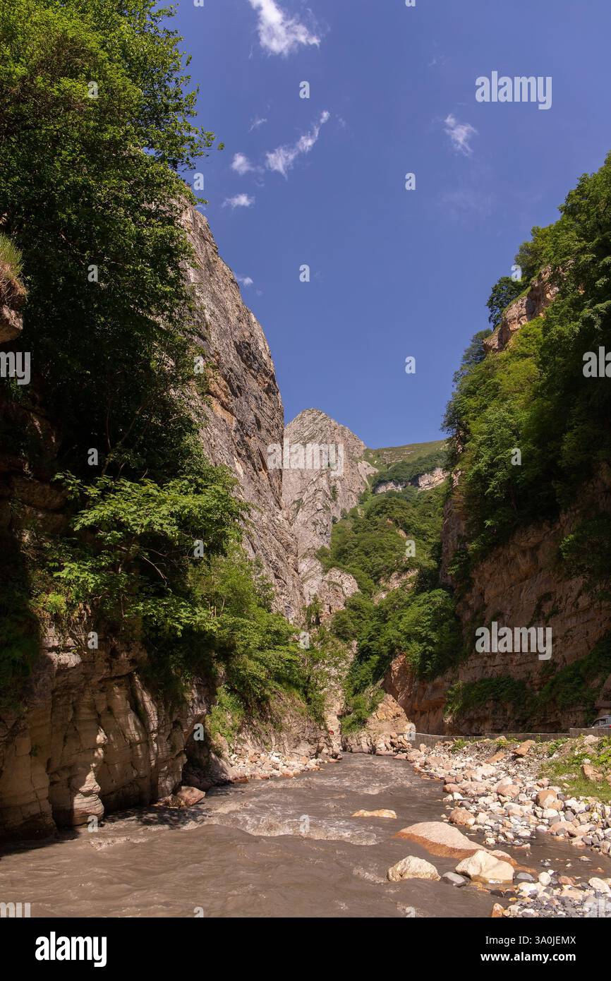 The big Gudialchay river in a beautiful canyon. City of Guba ...