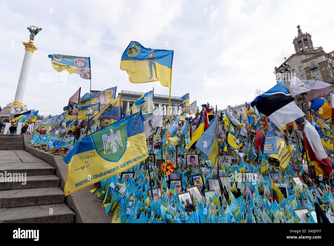 March 4, 2025, Kyiv, Kyiv City, Ukraine: Flags and candles at ...
