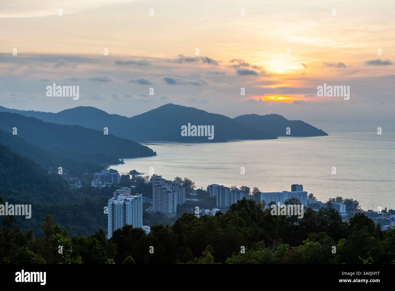 Penang, Malaysia. Island coastline and Batu Ferringhi town view from ...
