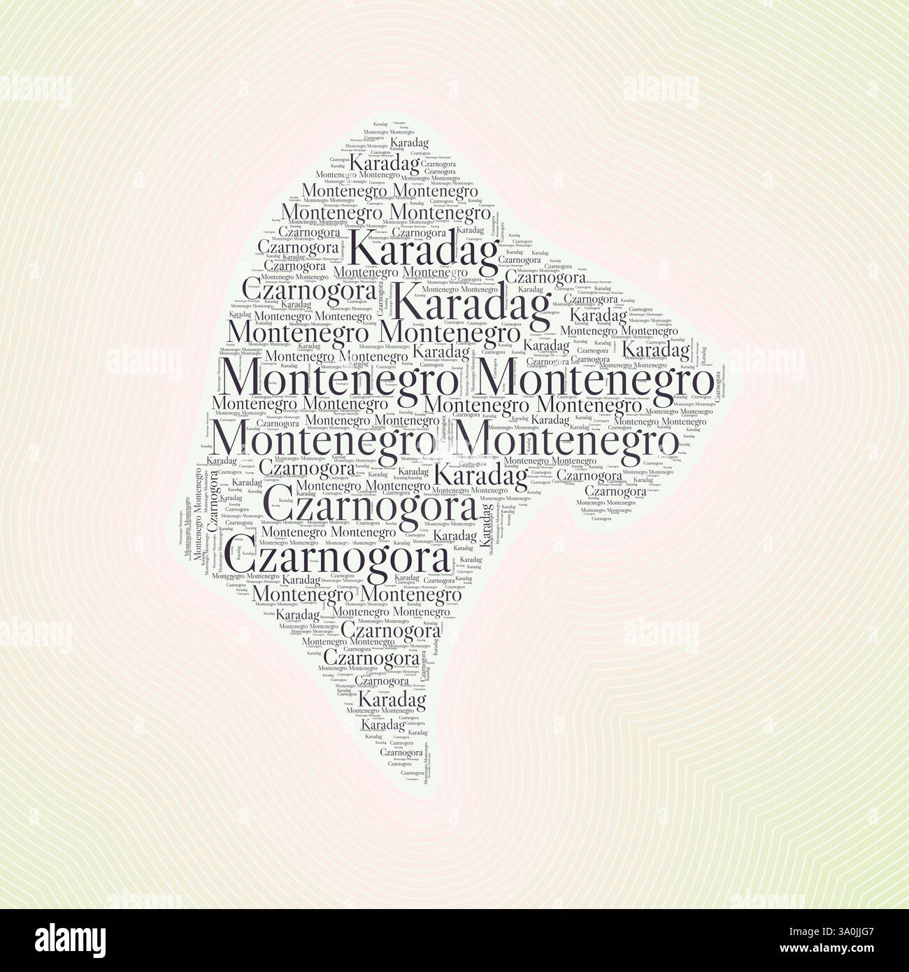 Montenegro shape formed by country name in multiple languages ...