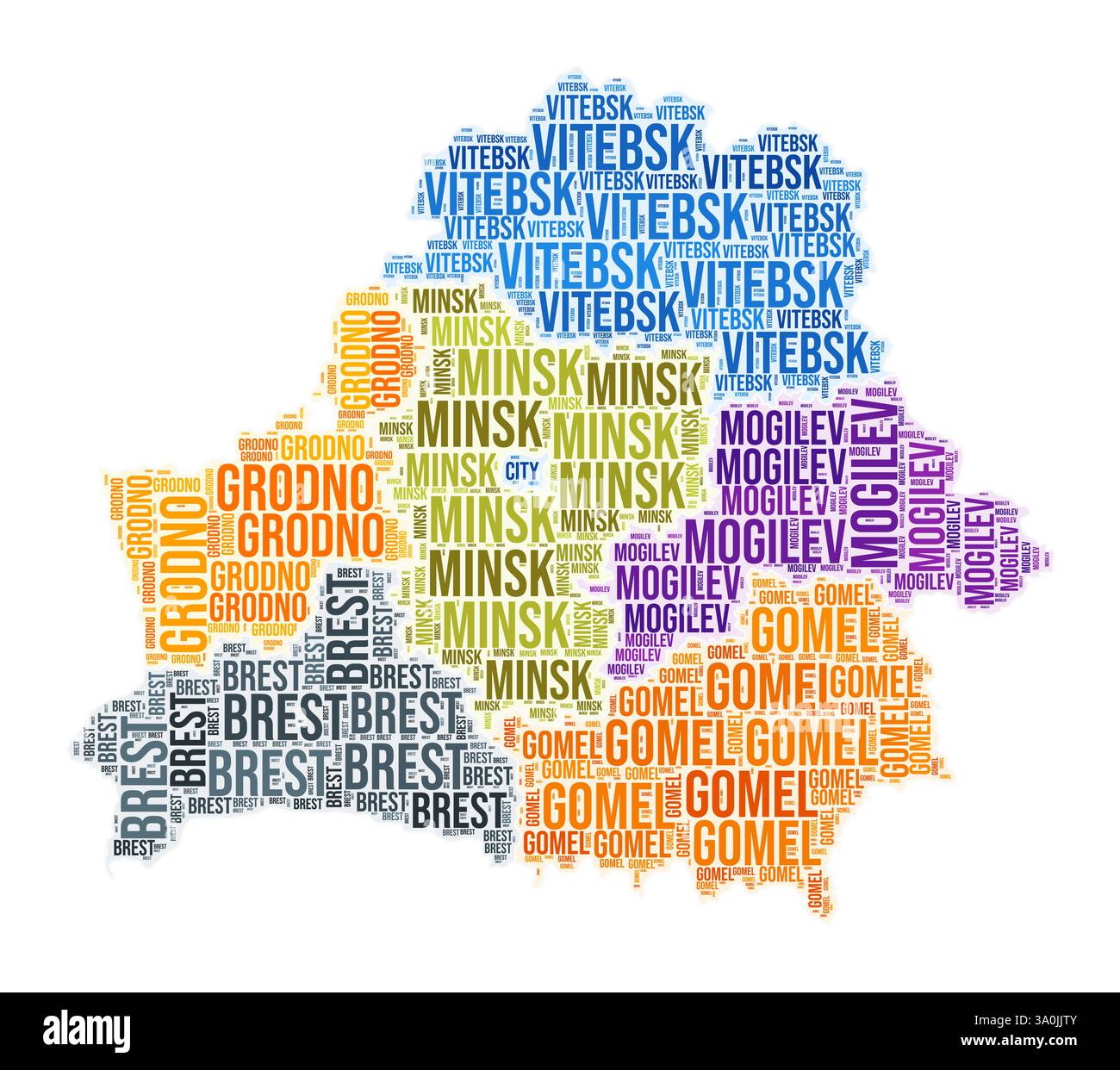 Belarus region word cloud. Country shape design. Belarus colored ...