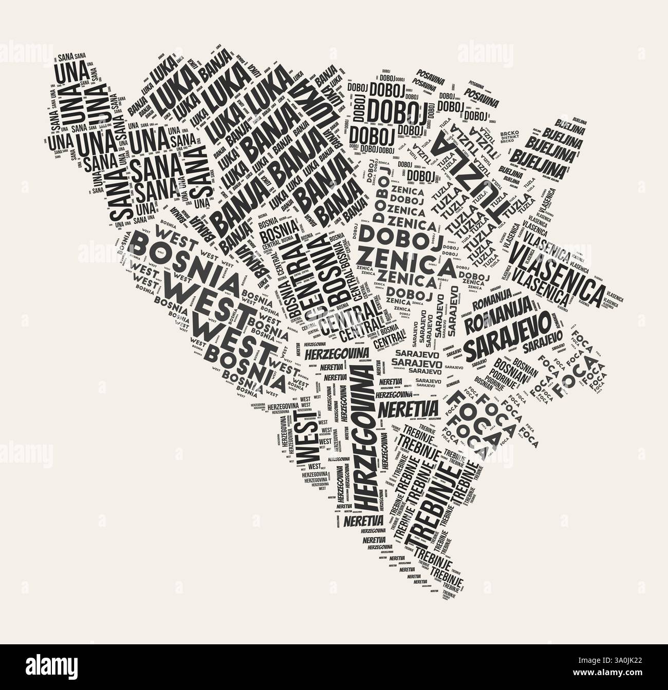 Bosnia and Herzegovina Word Cloud. Country with regions division ...