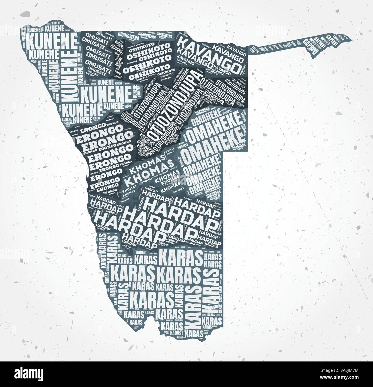 Namibia regions word clouds. Country shape on textured background ...