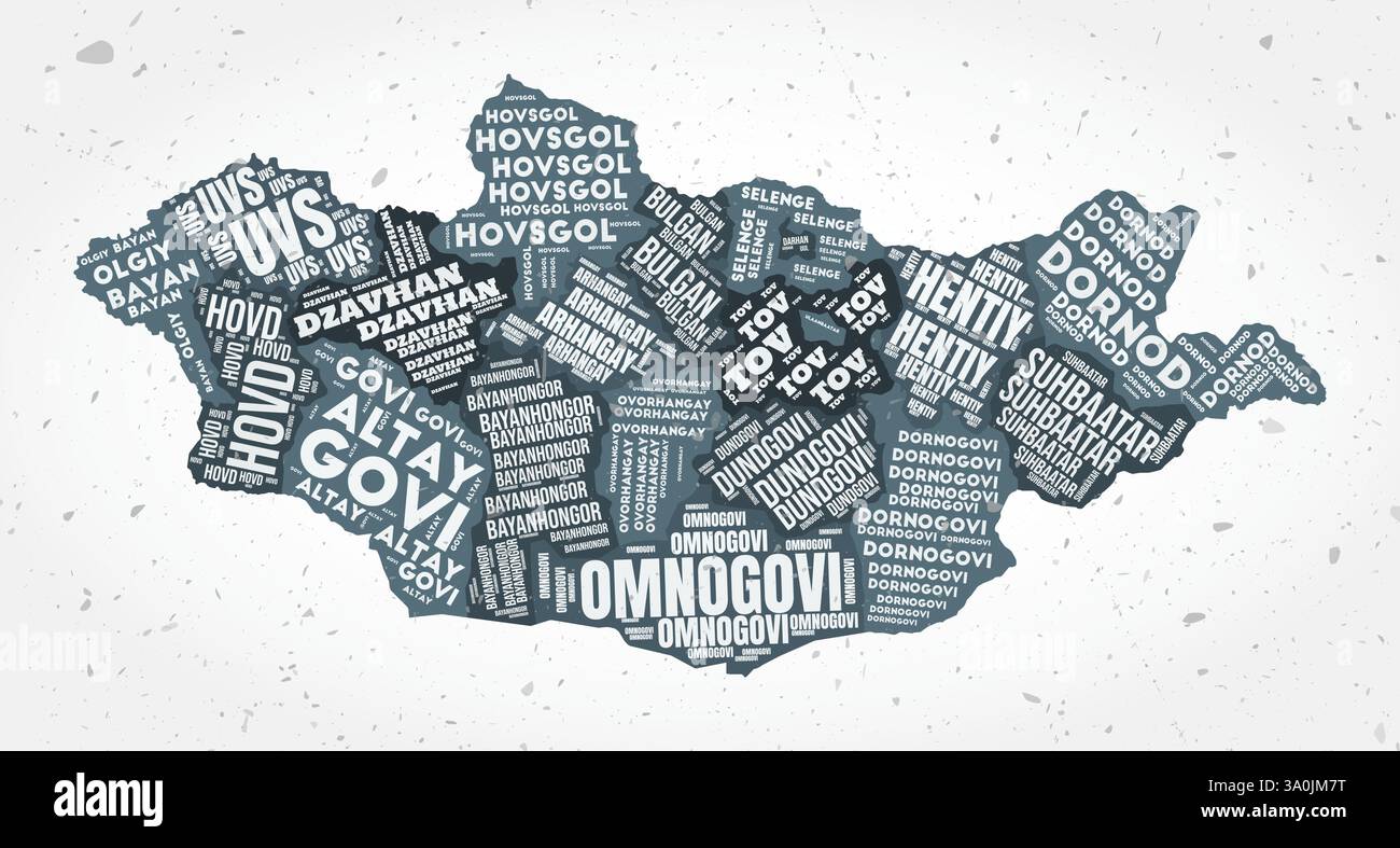 Mongolia regions word clouds. Country shape on textured background ...
