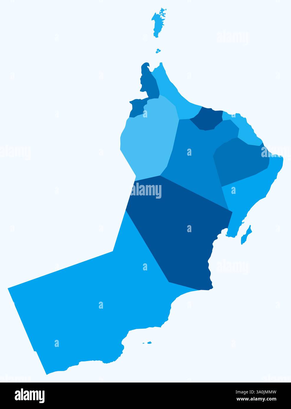 Map of Oman with regions. Just a simple country border map with region ...