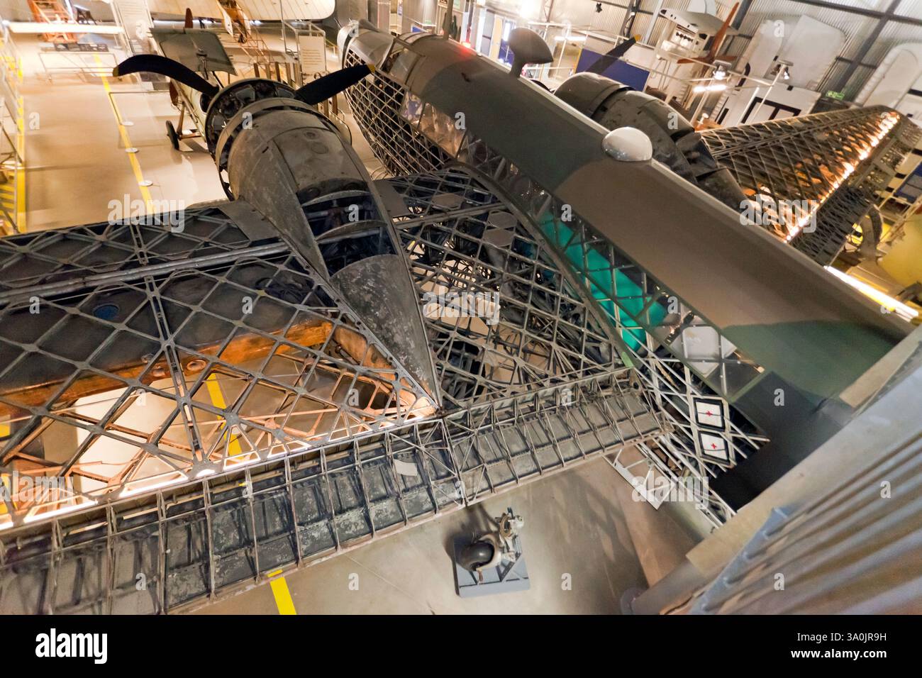 Looking down on the fuselage and wings of the WWII, Vickers Wellington ...