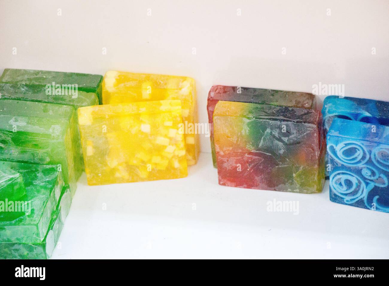 Collection of bars of fragrant hand made organic soap Stock Photo - Alamy