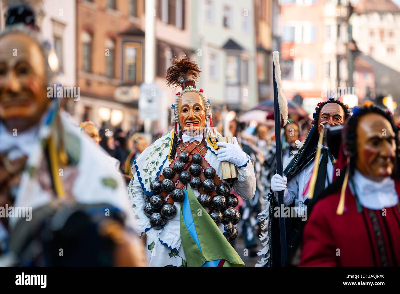 04 March 2025, Baden-Württemberg, Rottweil: Fools walk through the city ...