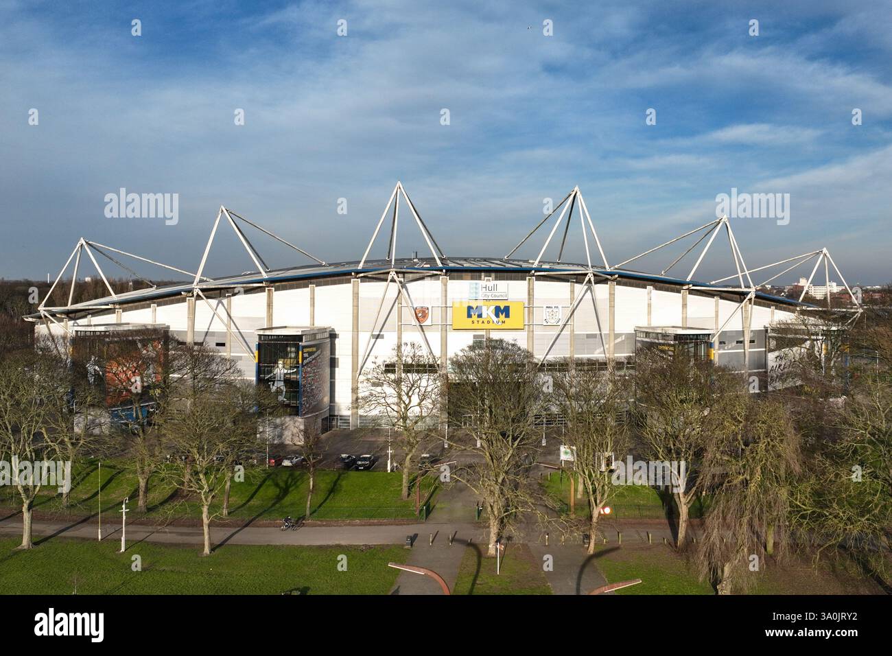 An aerial view of the MKM Stadium during the Sky Bet Championship match ...