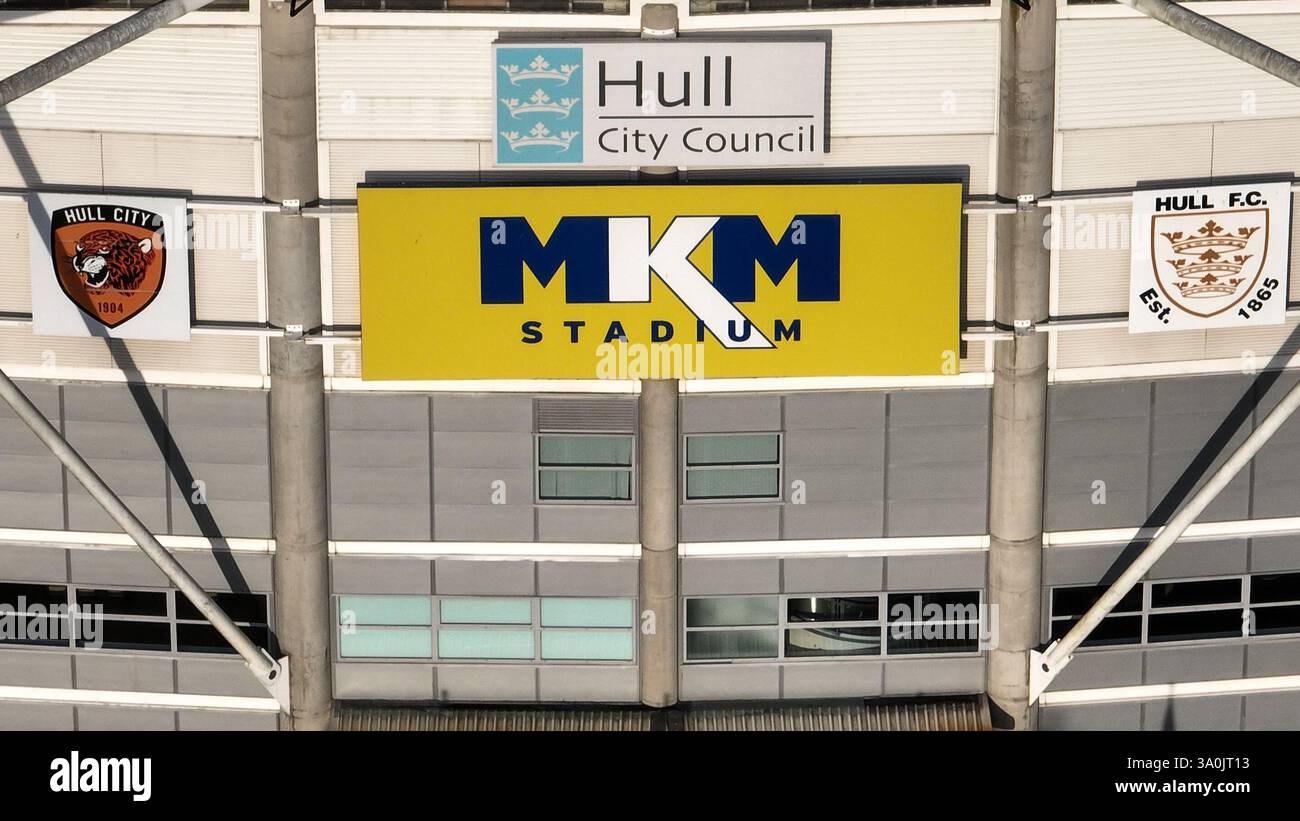 An aerial view of the MKM Stadium during the Sky Bet Championship match ...