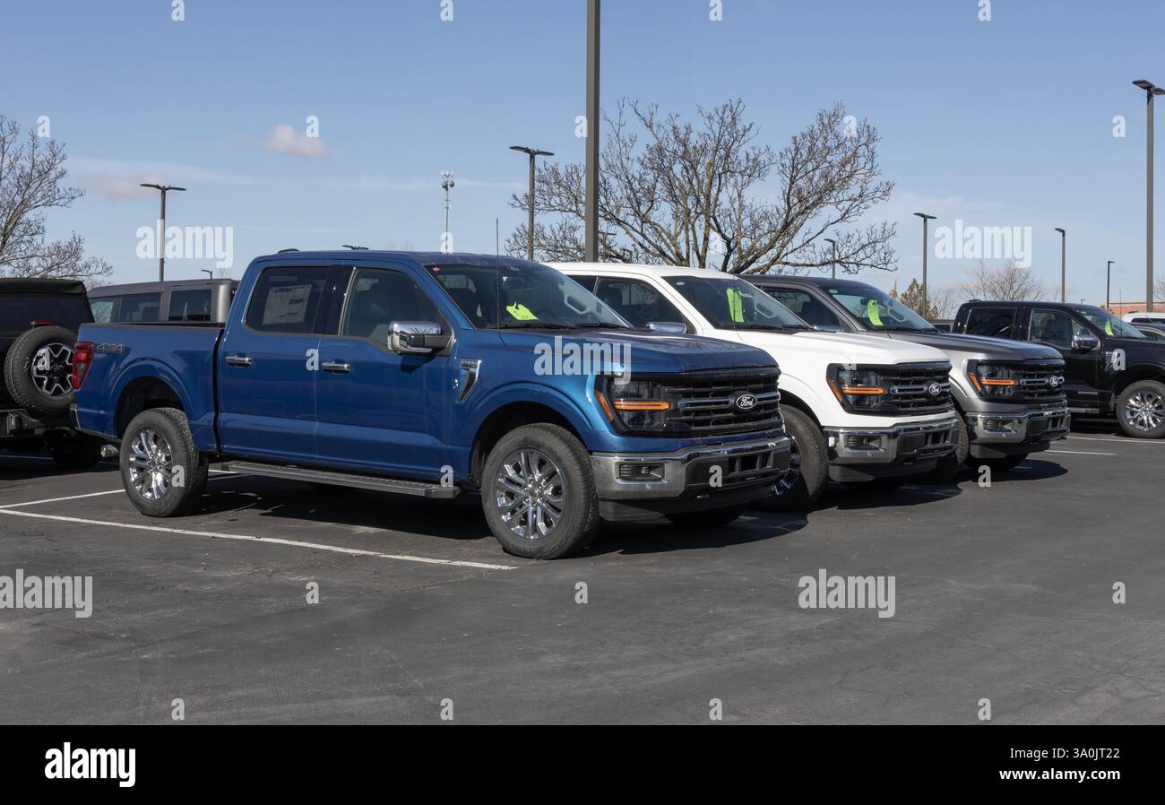 Zionsville - March 2, 2025: Ford F-150 pickup display. Ford offers the ...