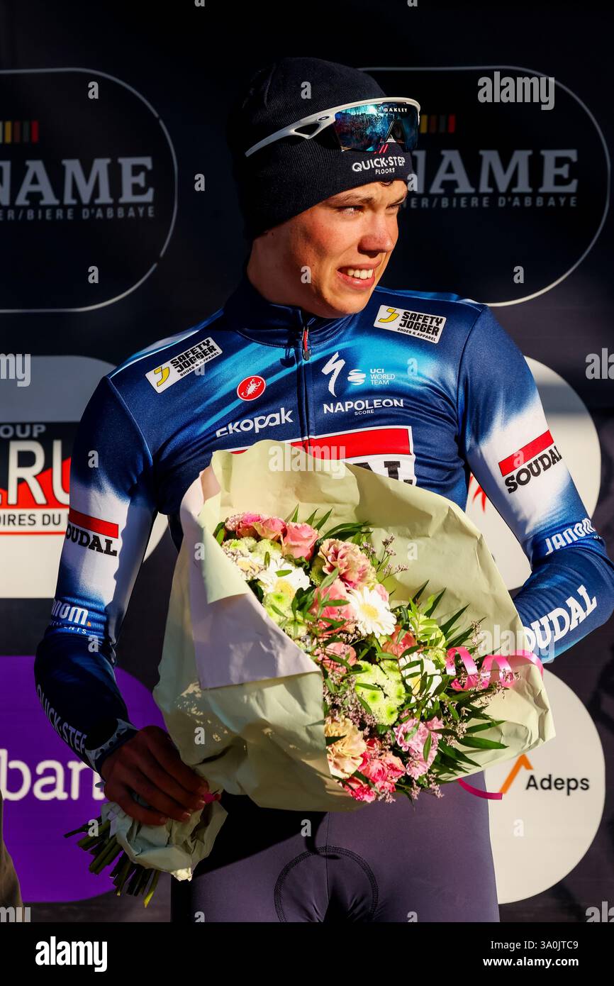 French Paul Magnier of Soudal Quick-Step pictured on the podium after ...