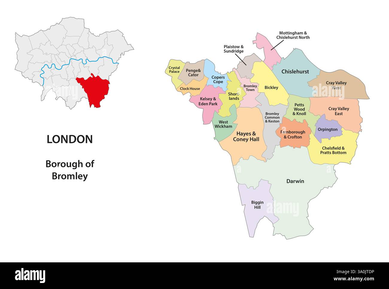 Vector map Bromley Wards, London, UK Stock Photo - Alamy