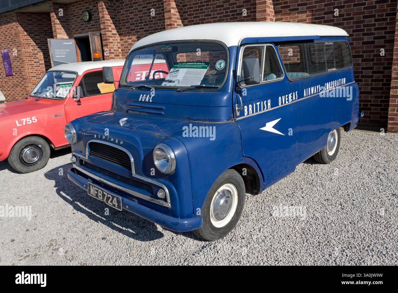 Three-quarter front view of a 1960, BOAC Bedford CA Crew Bus, on ...