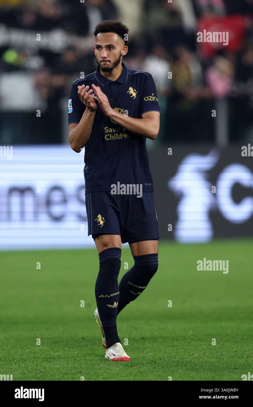 Torino, Italy. 03rd Mar, 2025. Lloyd Kelly of Juventus Fc celebrates at ...