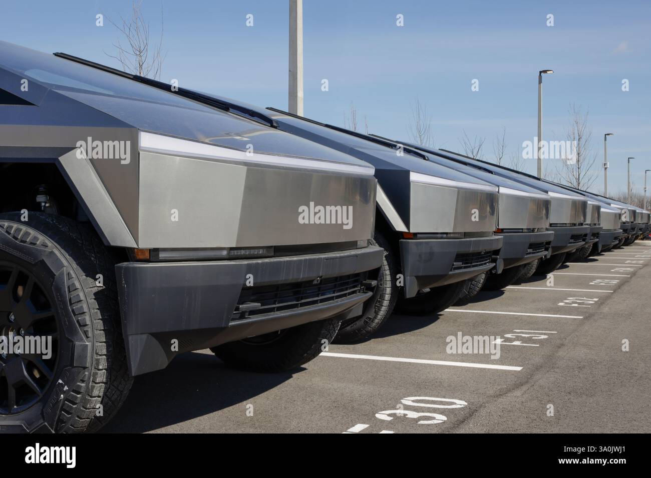 Indianapolis - March 2, 2025: Tesla Cybertruck display at a dealership ...